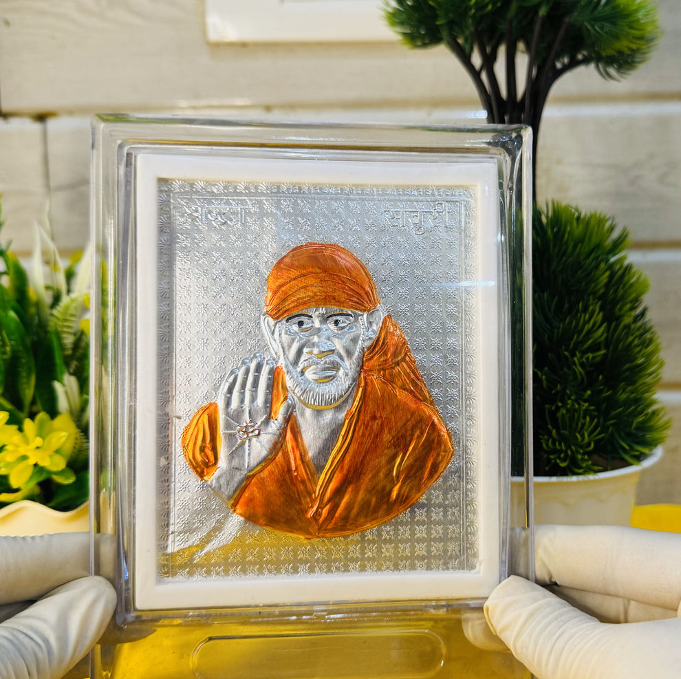 999 Silver Shirdi Sai Baba Divine Frame – Large Size (Encased in Cryst ...