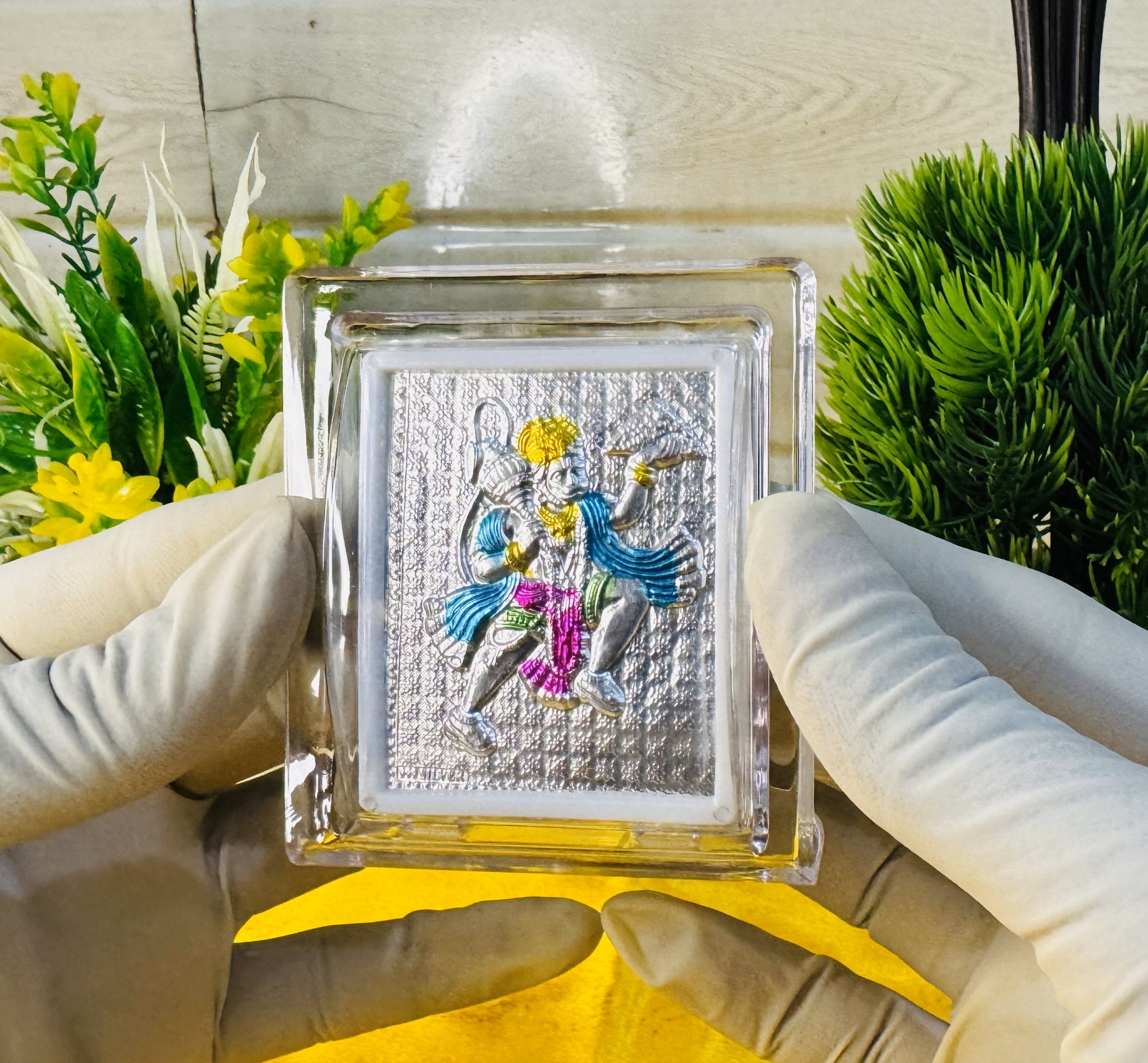 999 Silver Veer Hanuman Ji Frame – Encased in Crysta – Laati