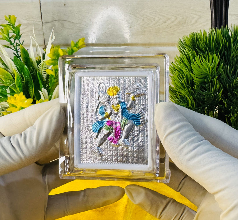 999 Silver Veer Hanuman Ji Frame – Encased in Crysta – Laati