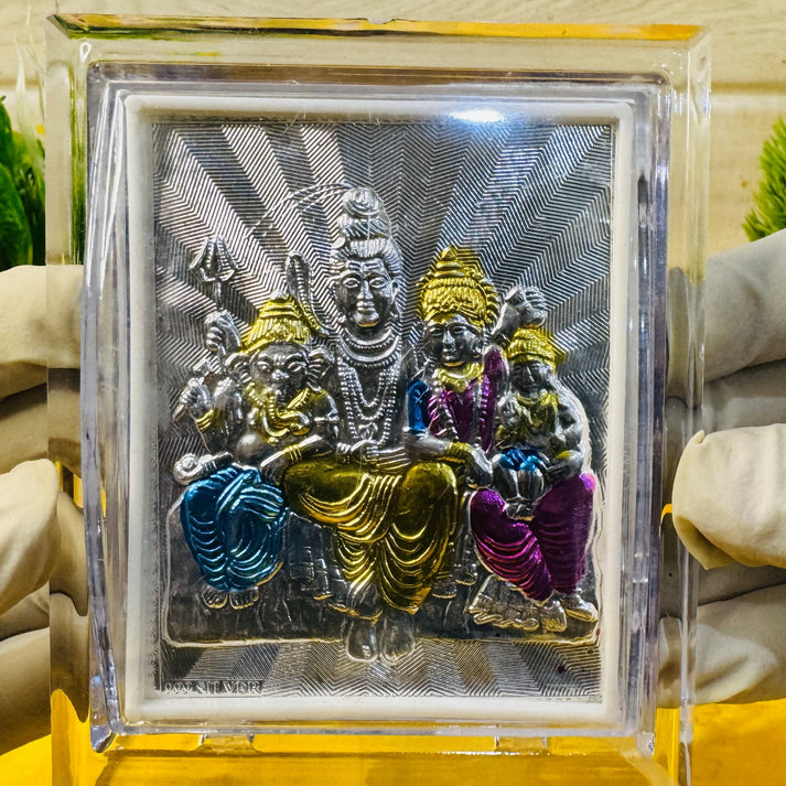 999 Silver Shiv Parivar Radiant Frame – Encased in Crystal – Laati