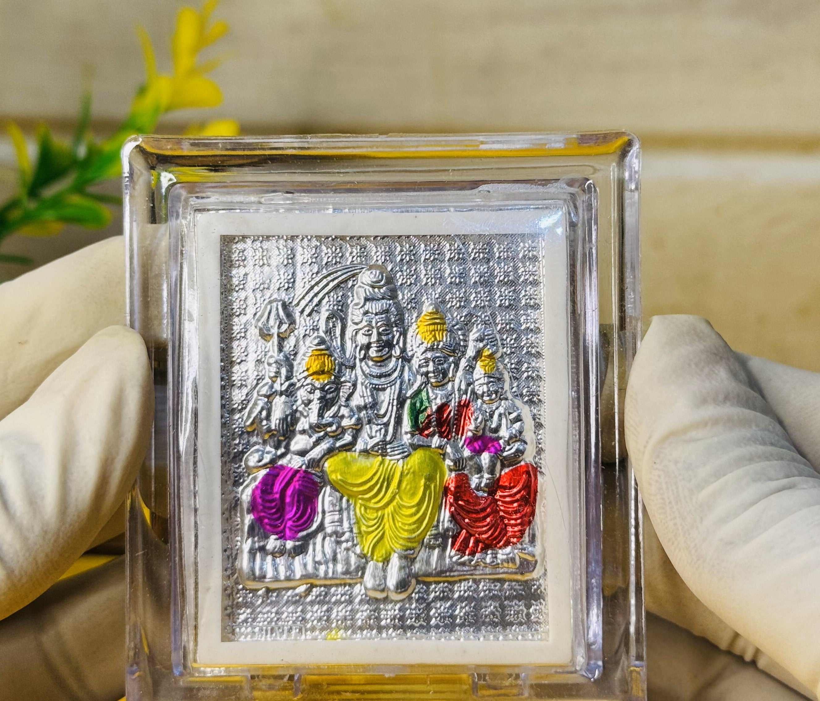 999 Silver Shiv Parivar Divine Frame – Encased in Crystal – Laati